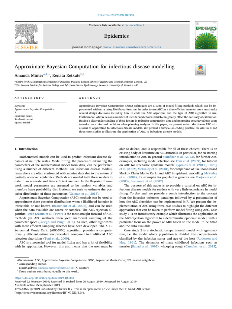 Approximate Bayesian Computation For Infectious Disease Modelling Pdf