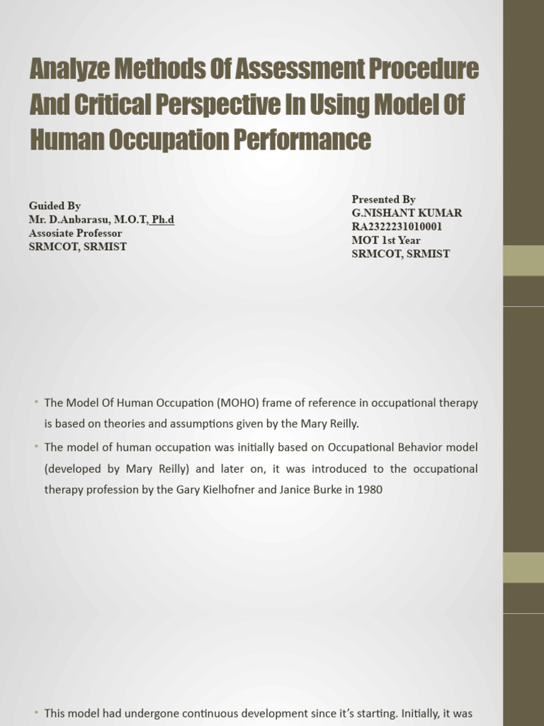 Analyze The Methods of Assessment Procedure and Critical Perspective in Using MOHO | PDF ...