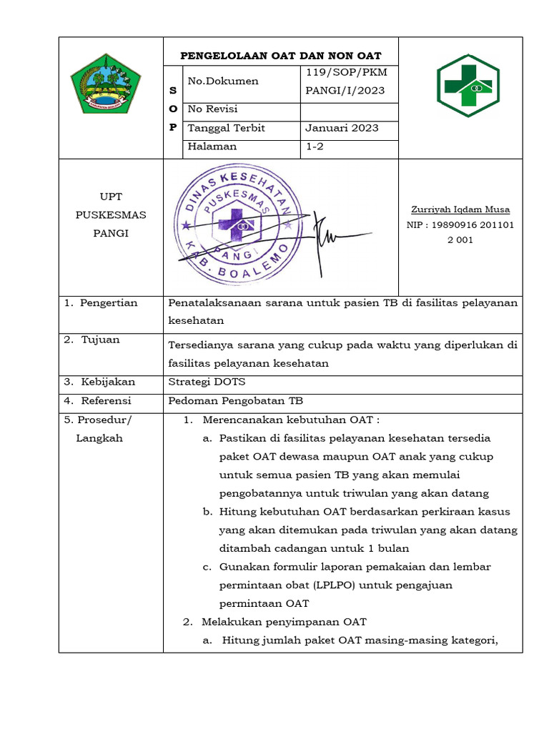 Sop Pengelolaan Oat Dan Non Oat | PDF