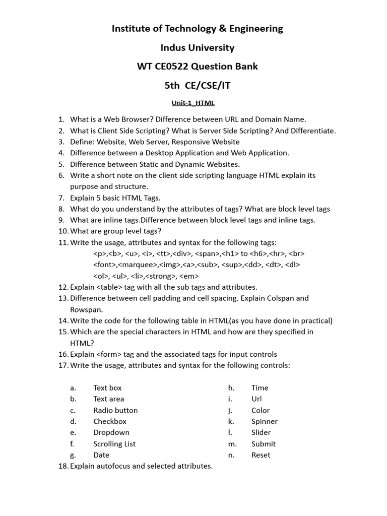 Web Technology Question Bank | PDF | Php | Angular Js