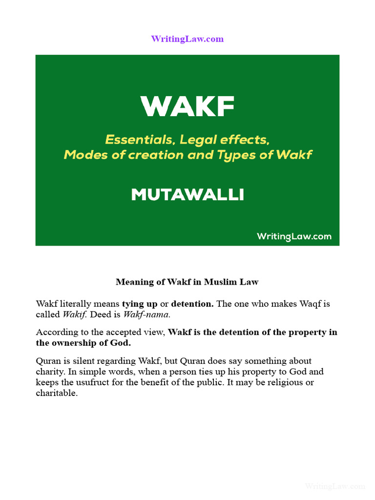 What Is Wakf in Muslim Law | PDF | Abrahamic Religions | Religious Faiths