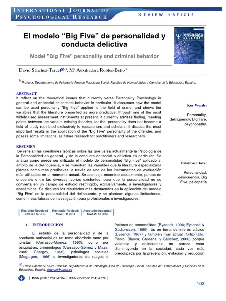 El Modelo "Big Five" de Personalidad y Conducta Delictiva | PDF ...