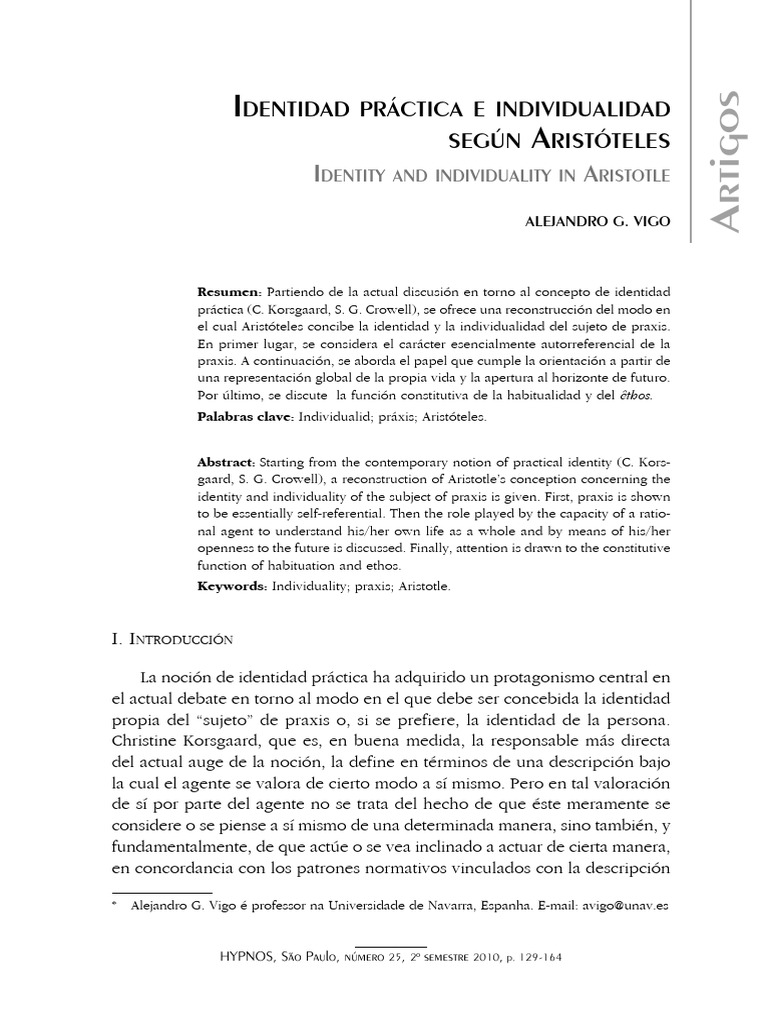 Identidad Practica e Individualidad Segu | PDF | Aristóteles | Immanuel ...