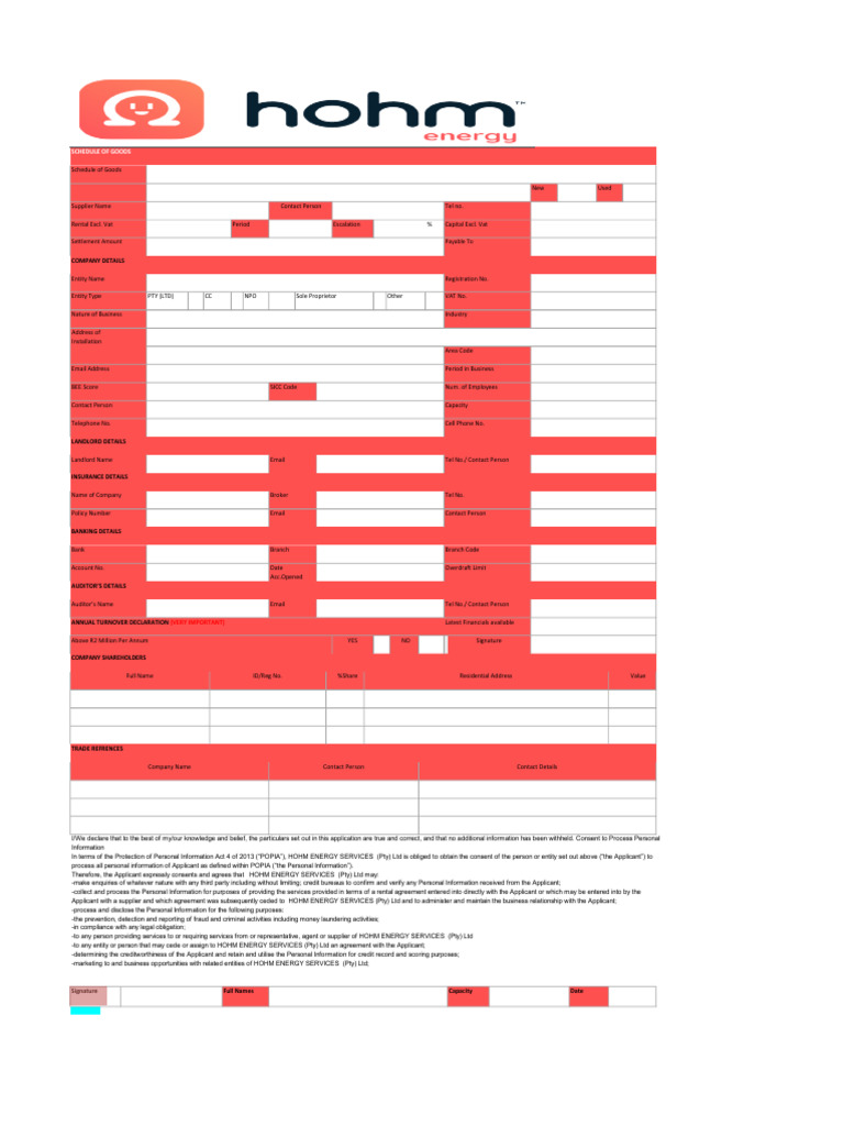 Hohm Energy Company Credit App To Be Completer | PDF | Business ...