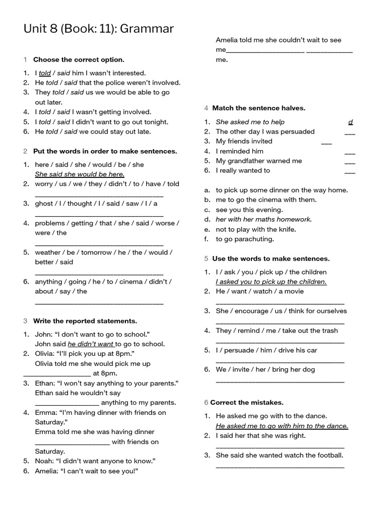 Unit 8 (Book - 11) - Grammar | PDF