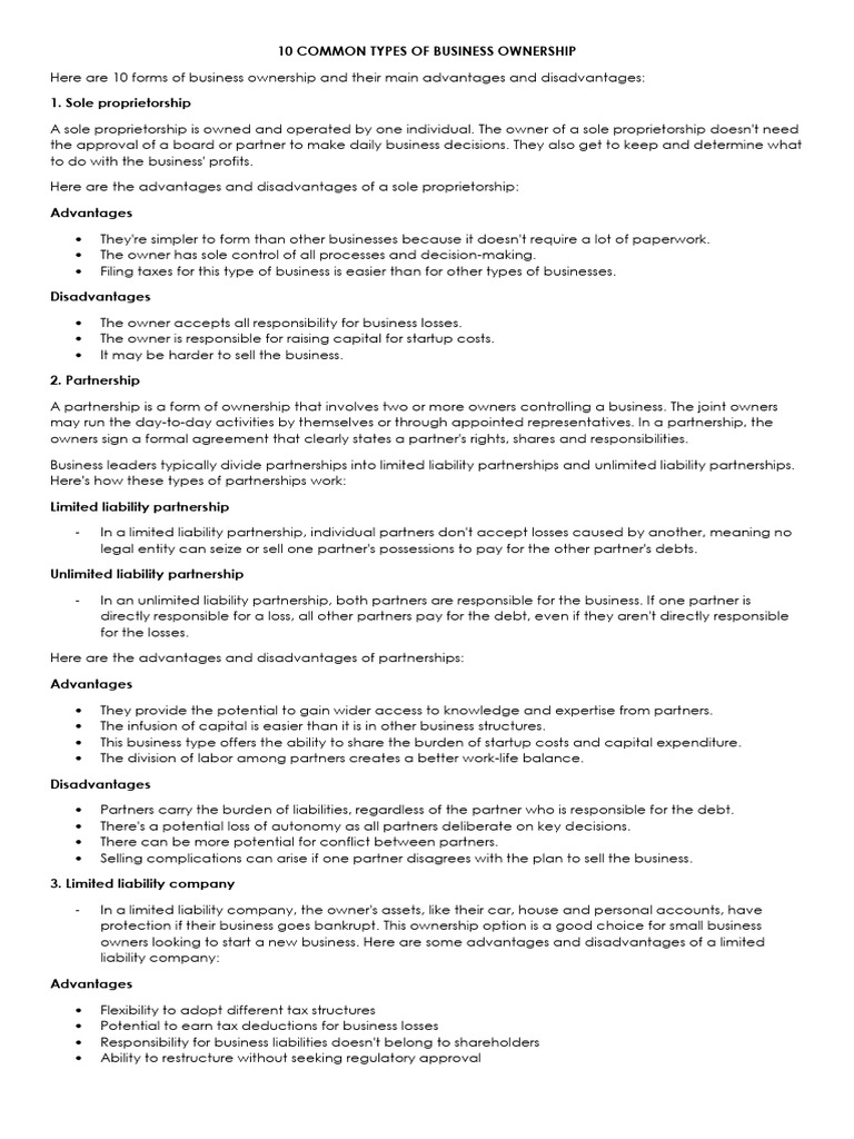 Types of Business Ownership | PDF | Stocks | Corporations