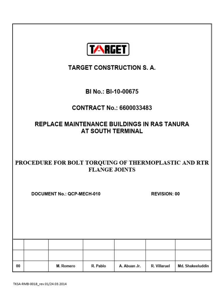 Procedure For Bolt Tightening of Thermoplastic and RTR Flange Joint ...