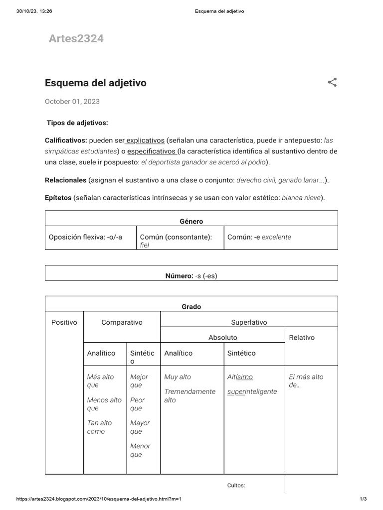Esquema Del Adjetivo | PDF | Adjetivo | Morfología Lingüística