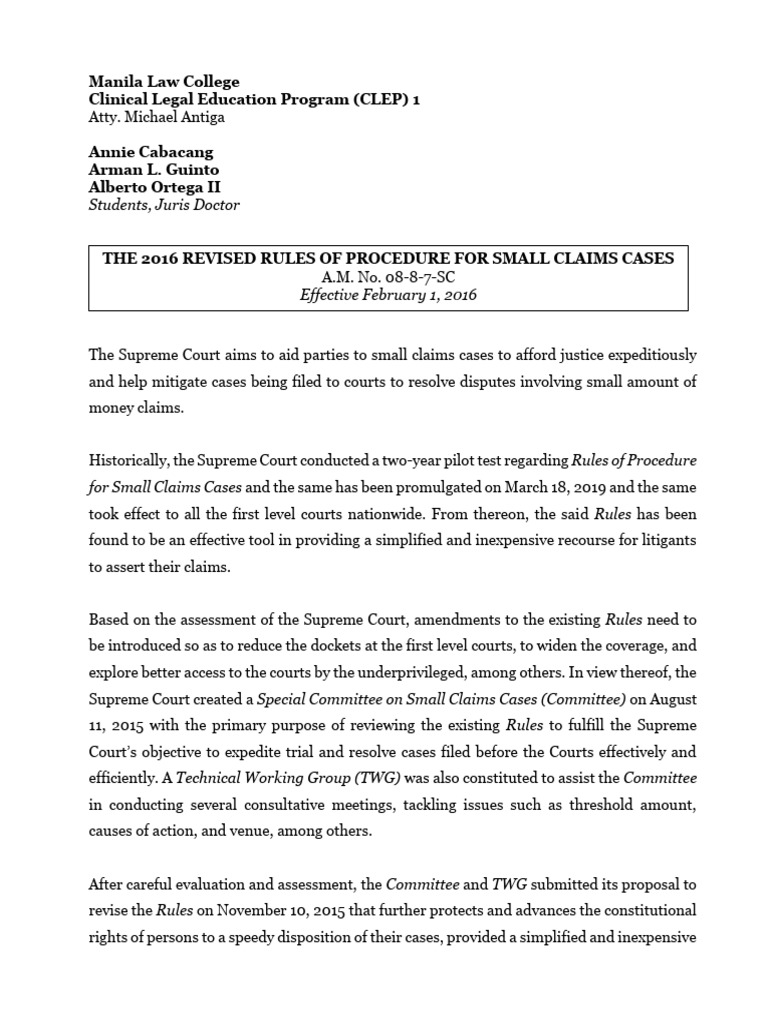Revised Rules for Small Claims Cases | PDF | Lawsuit | Settlement ...