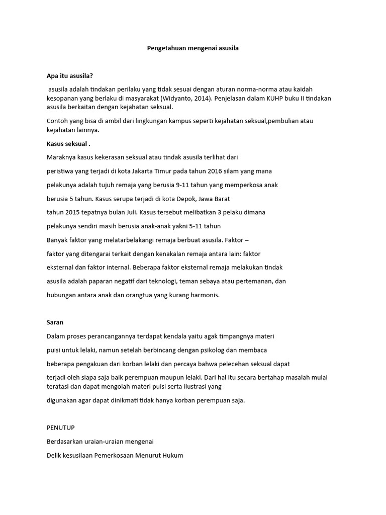 Pengertian dan Contoh Tindakan Asusila | PDF | Ilmu Sosial ...