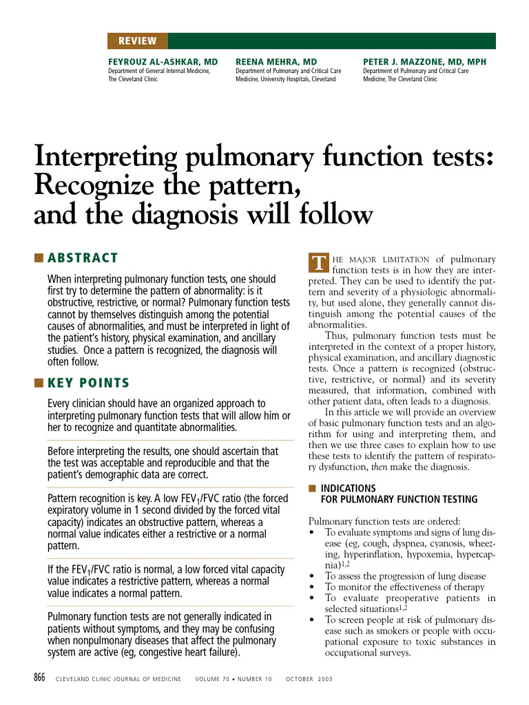 5.12.02 How To Interpret Pulmonary Function Tests 1 | PDF | Wellness