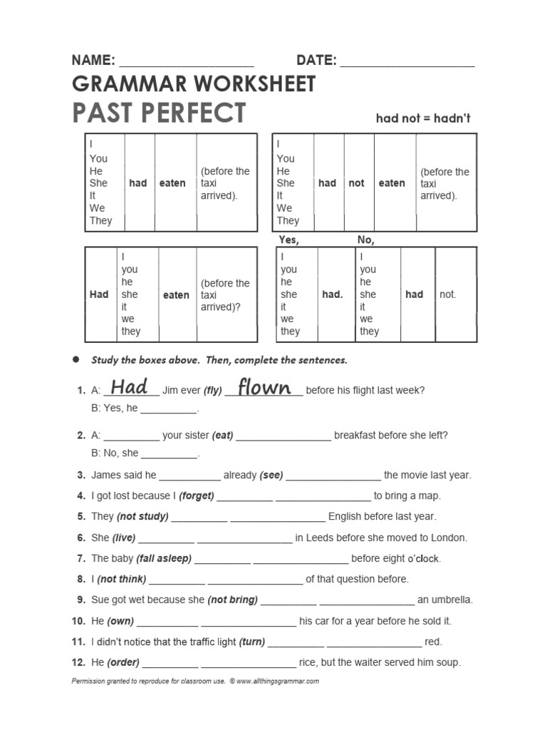 WSH SS Past Perfect | PDF | Grammar | Linguistics