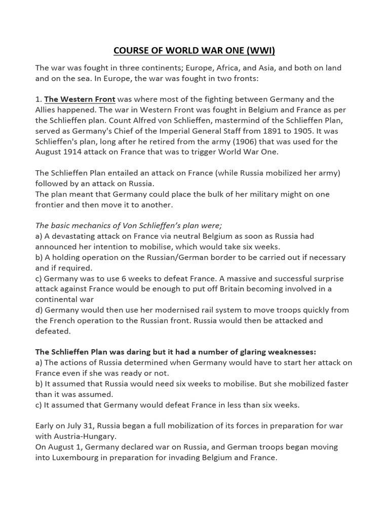 Course of World War One Notes | Download Free PDF | World War I ...