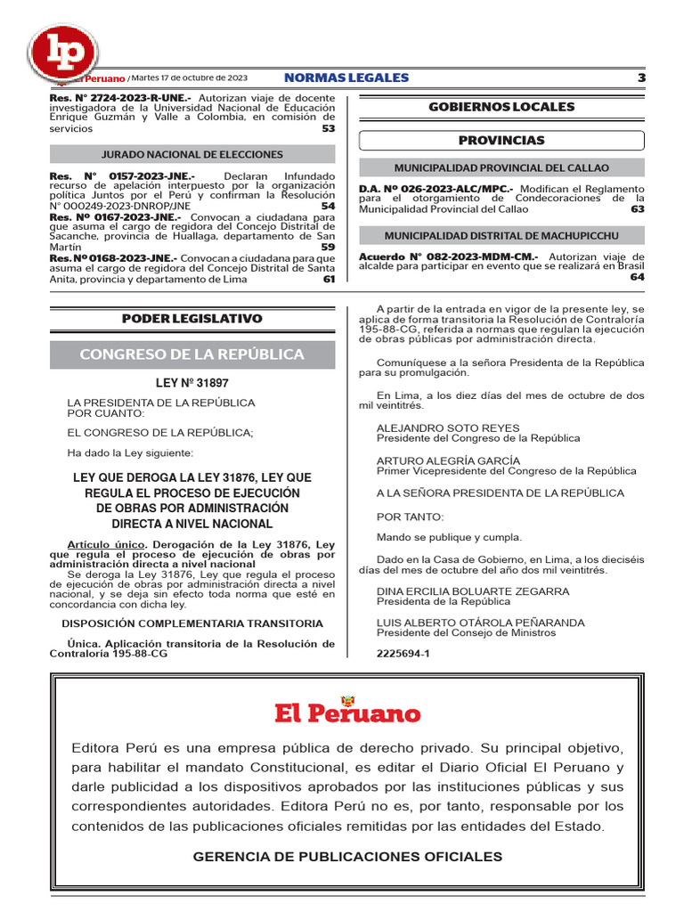 Ley 31897 LPDerecho | PDF | Gobierno local | Perú