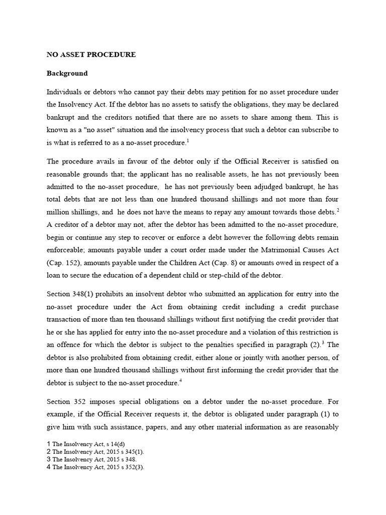 No Asset Procedure | PDF | Bankruptcy | Chapter 7