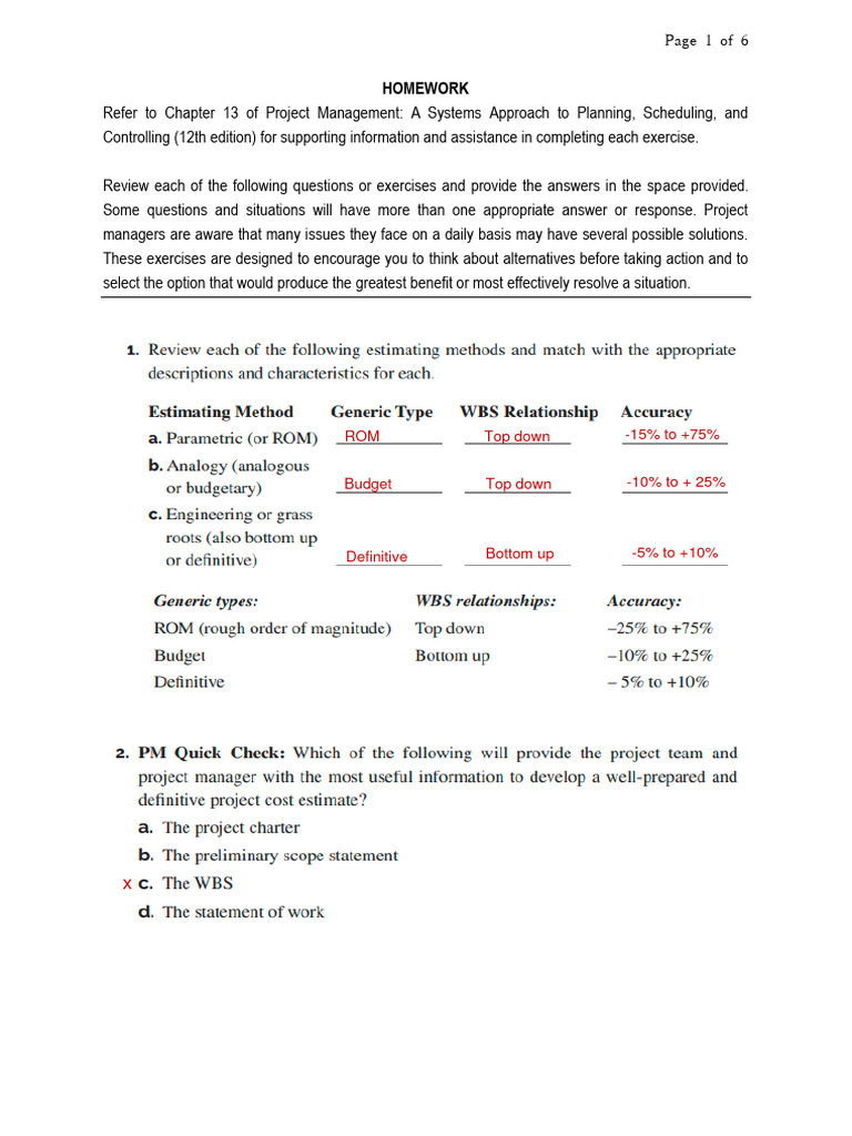 Project Management Homework Exercises | PDF