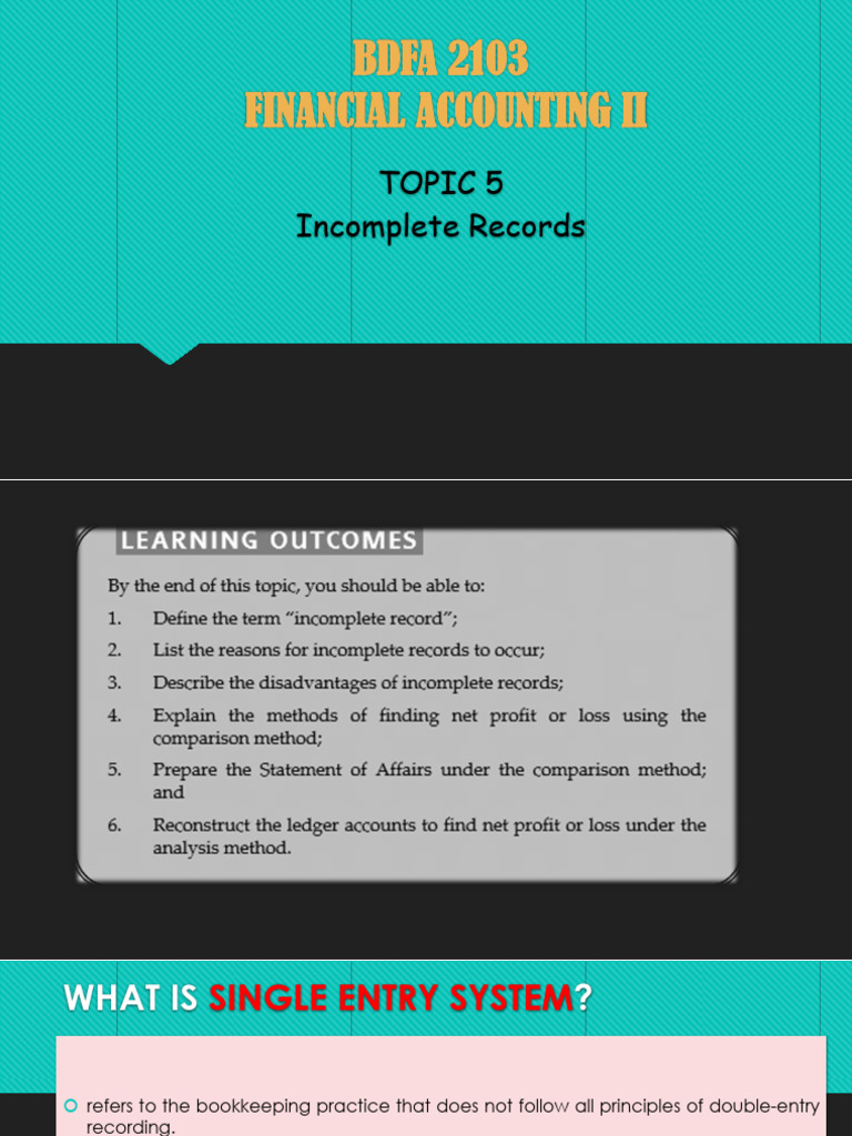 T5 Incomplete Records | PDF | Debits And Credits | Financial Economics