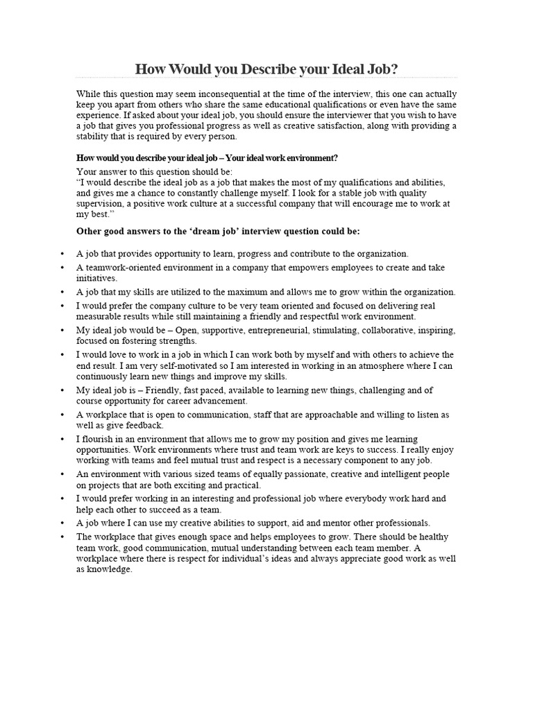 How Would You Describe Your Ideal Job | PDF | Mentorship | Business