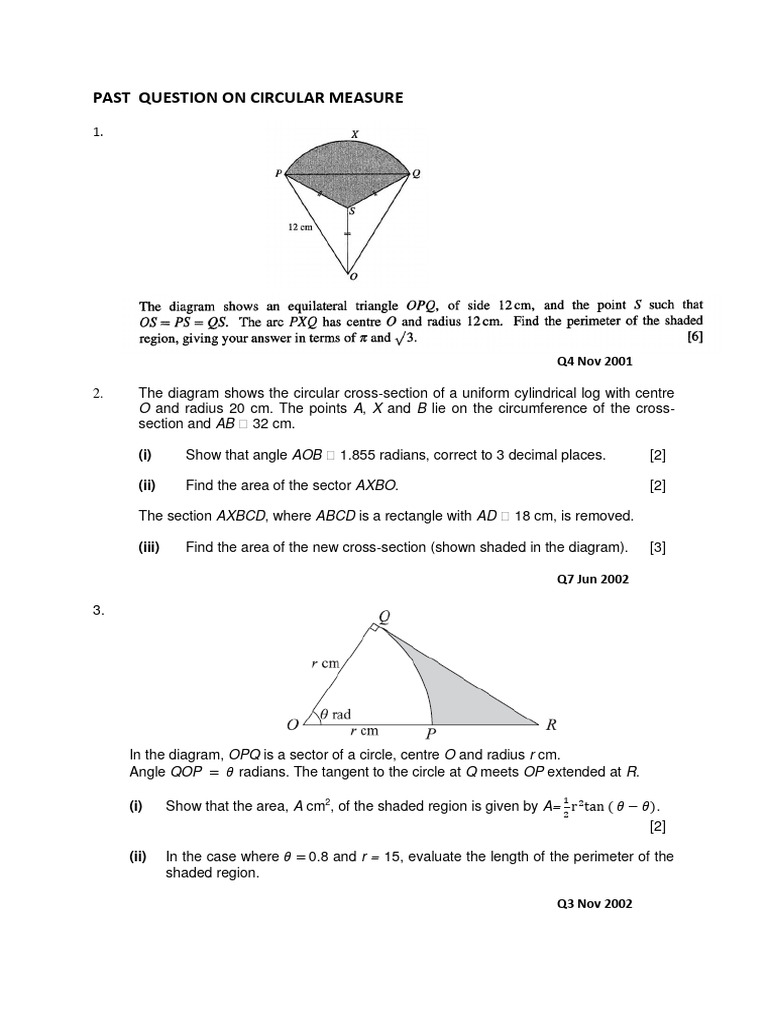 Topical Past Question On Circular Measure2 | PDF | Circle | Area