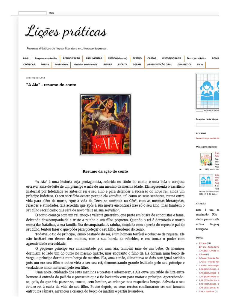 "A Aia", de Eça de Queirós (1845-1900) - Resumo Da Ação Do Conto | PDF ...