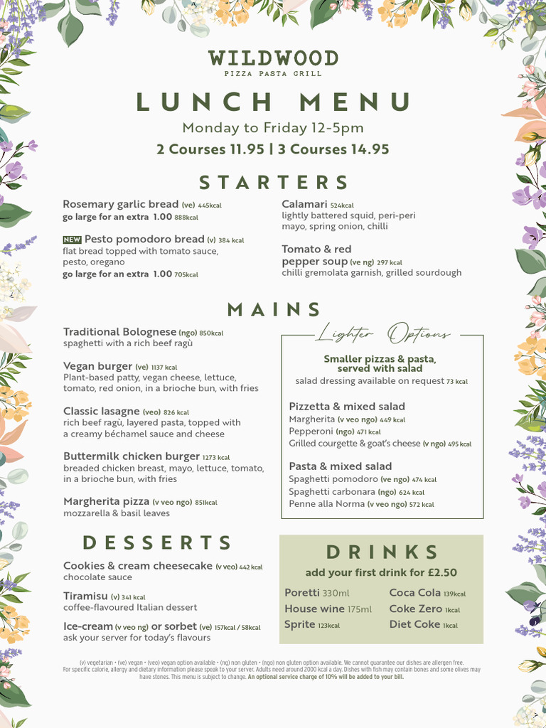 Wildwood Lunch Menu Aug 23 | Download Free PDF | Pasta | Spaghetti