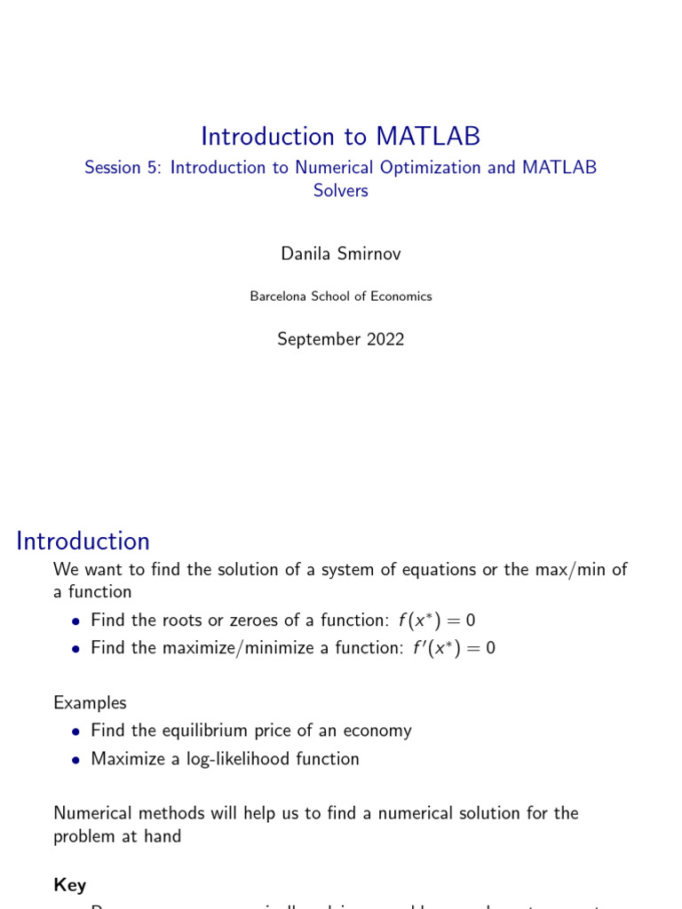 Matlab Session 5 Pdf Mathematical Optimization Numerical Analysis 