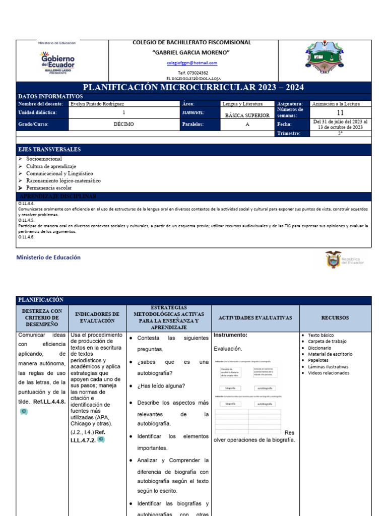 Animacion A La Lectura 10mo Segundo Trimestre | PDF | Evaluación | Aprendizaje