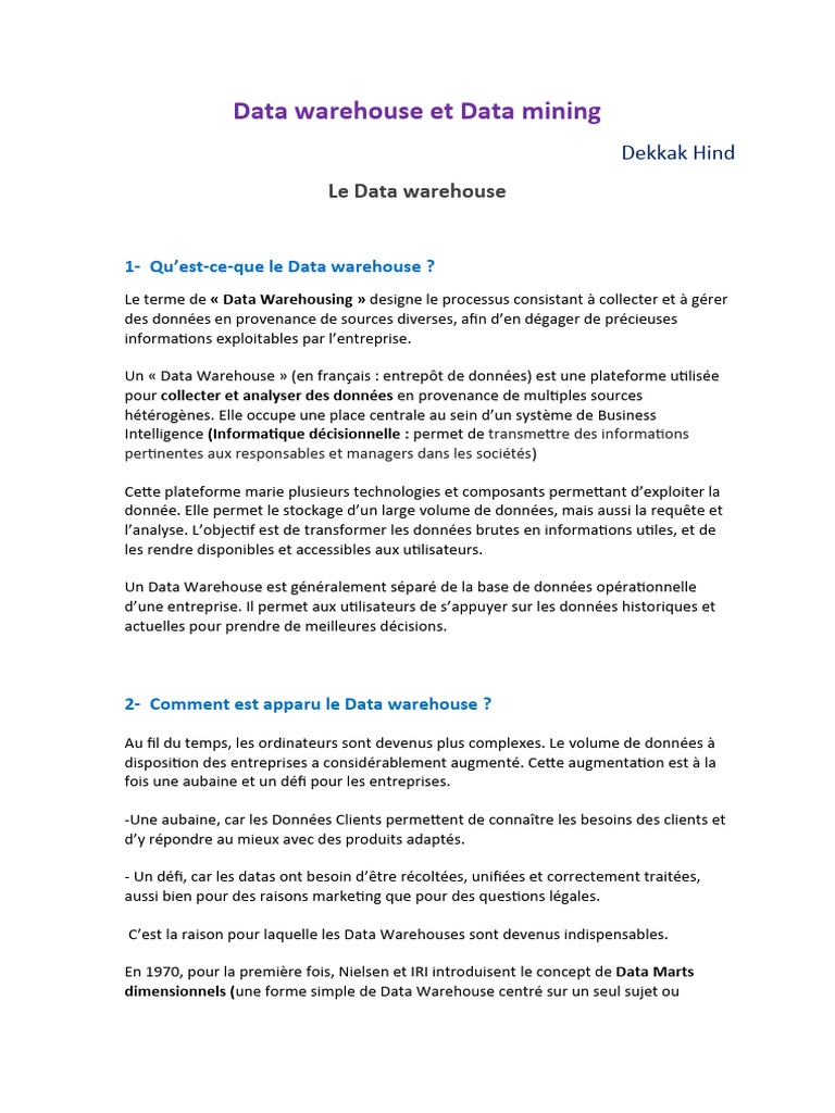 Data Warehouse Et Data Mining | PDF | Entrepôt de données | Minage des données