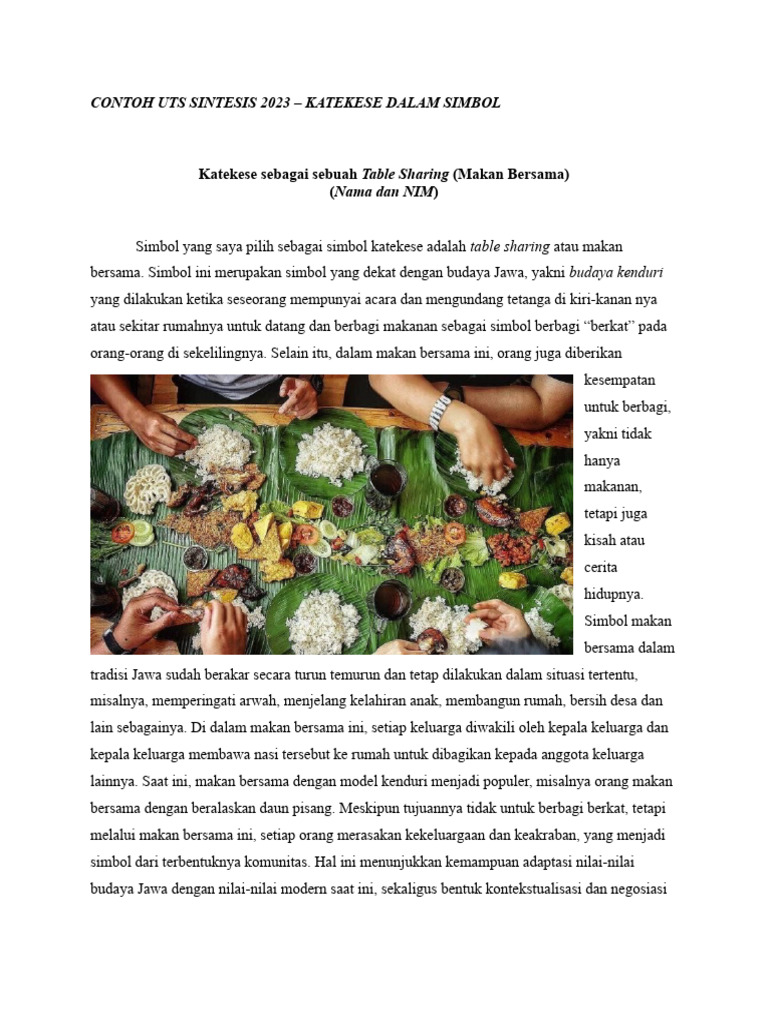 Contoh Paper UTS Sintesis 2023 - Katekese Sebagai Sebuah Table Sharing ...