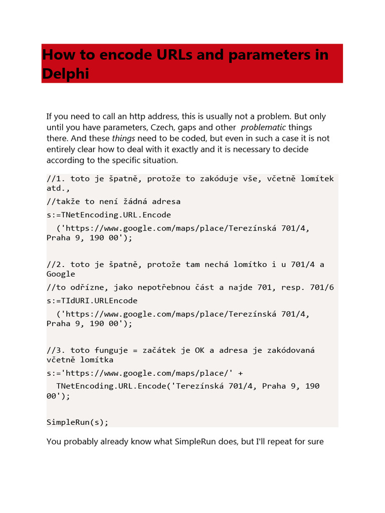 How To Encode URLs and Parameters in Delphi | PDF