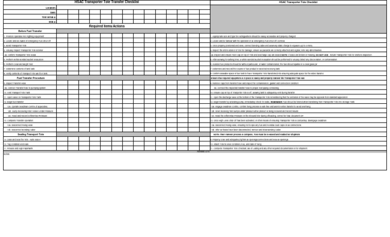 HSAC Transporter Tote Transfer Checklist | PDF | Valve | Equipment