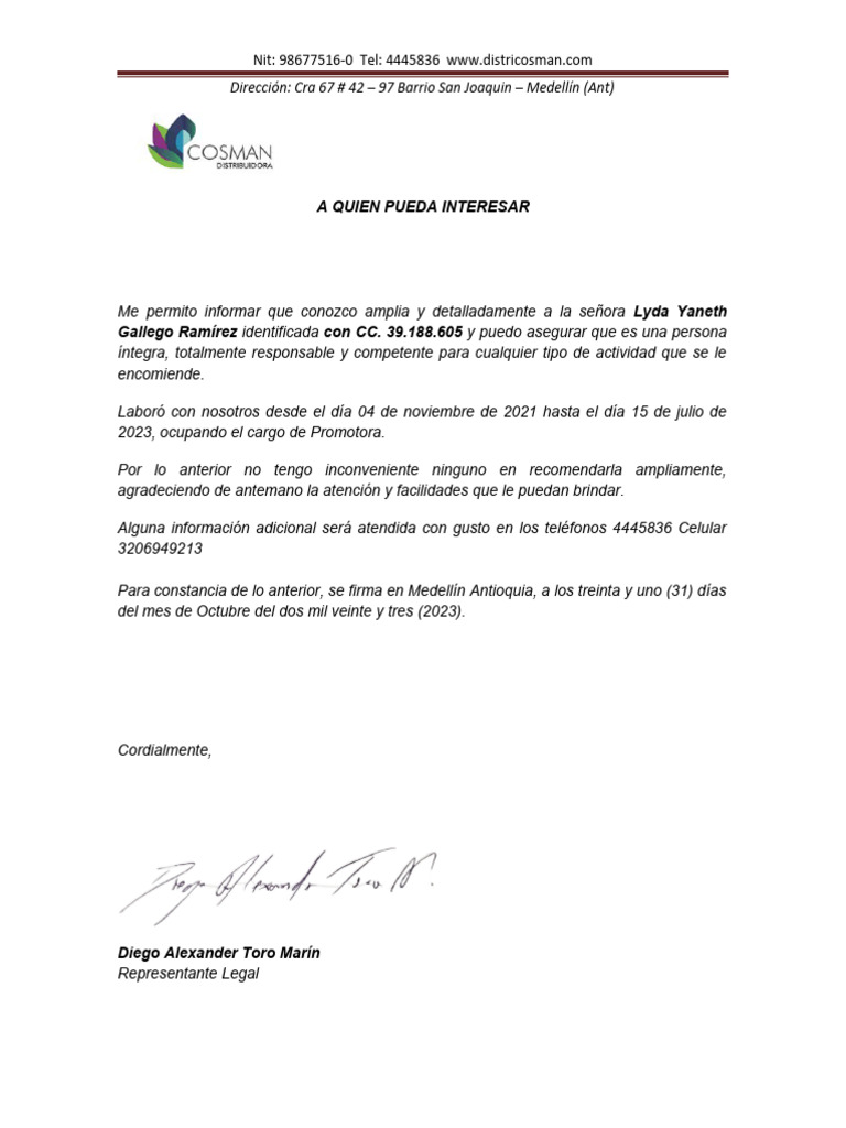 Carta Recomendación Lyda | PDF