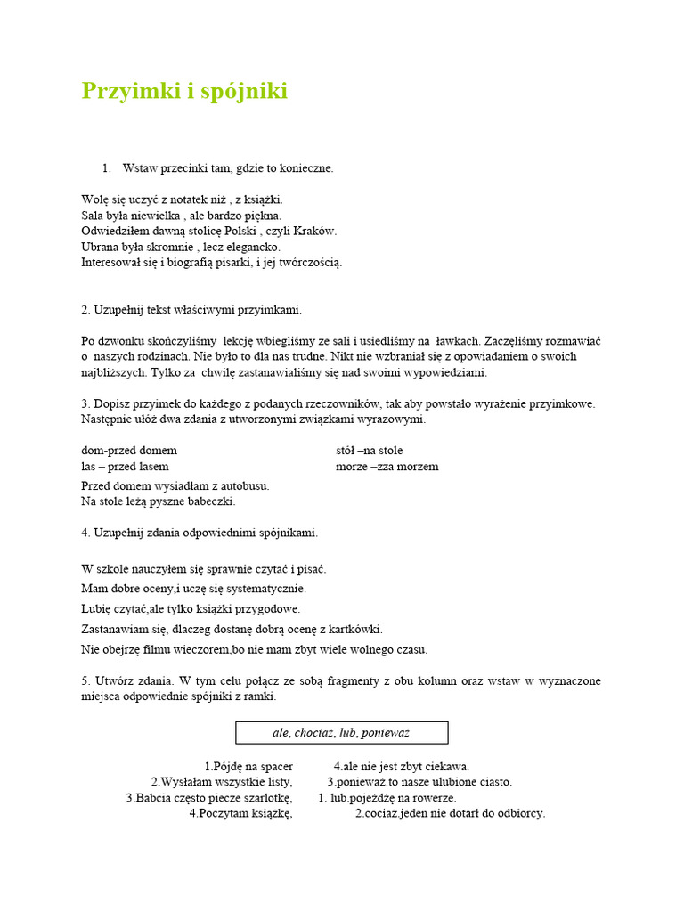 Kartkowka Przyimki I Spojniki7 | PDF