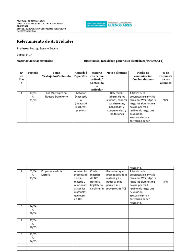 Planilla de Relevamiento de Actividades (Ejemplo) | PDF