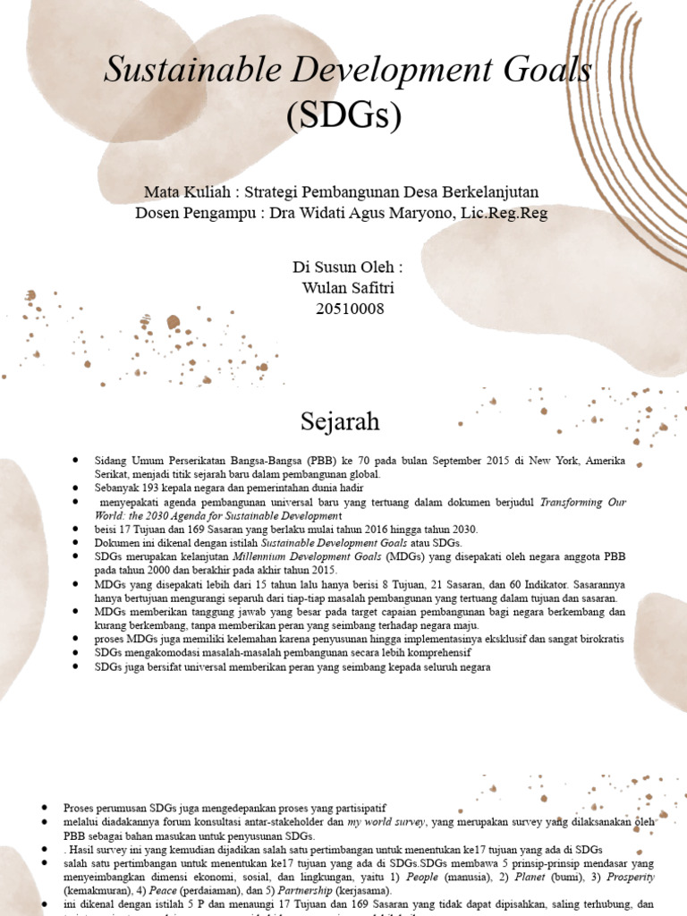 Wulan Safitri 20510008 PPT SDGs | PDF | Politik