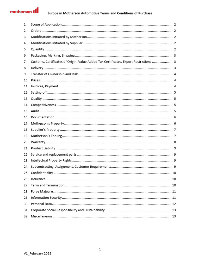 European Motherson TCs of Purchase V1 | PDF | Electronic Data Interchange | Invoice