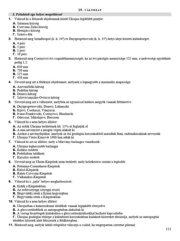 Foldrajz 19 Valtozat | PDF