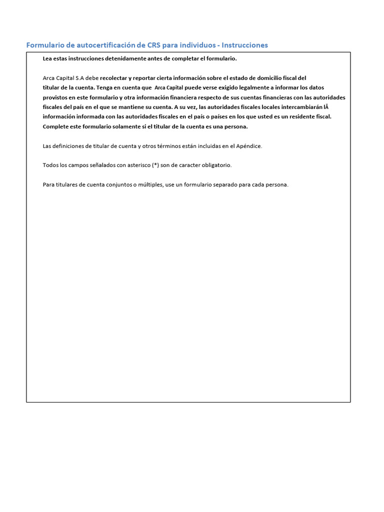 Instrucciones Formulario CRS Individual | PDF