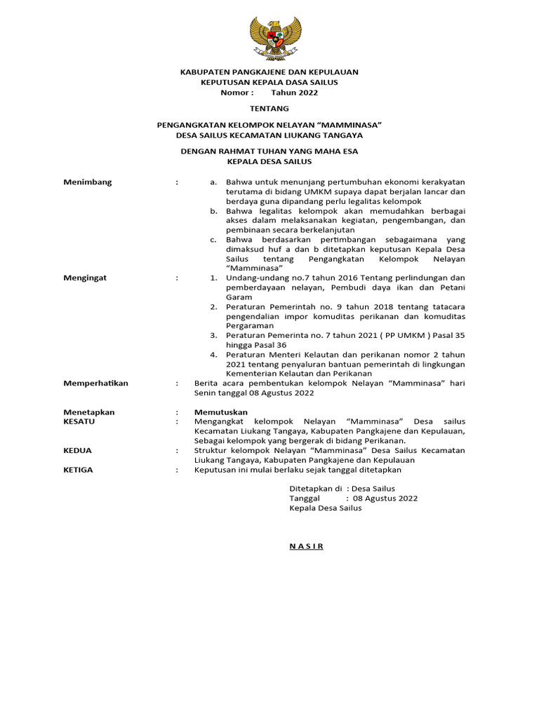 SK Kelompok Nelayan Mamminasa | PDF