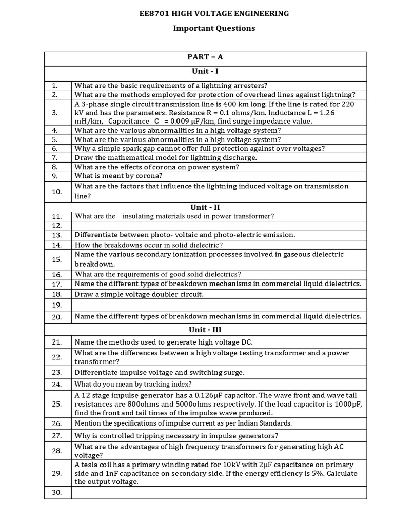 HVE Impartant Question | PDF | Electrical Breakdown | Voltage
