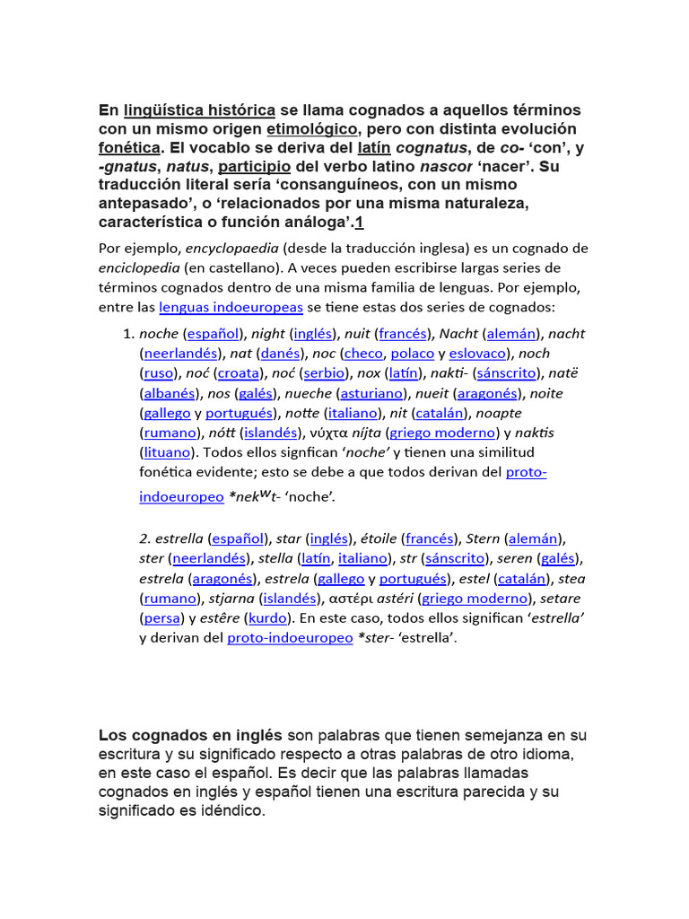 100 Cognados entre Inglés y Español | PDF | Lingüística | Comunicación ...