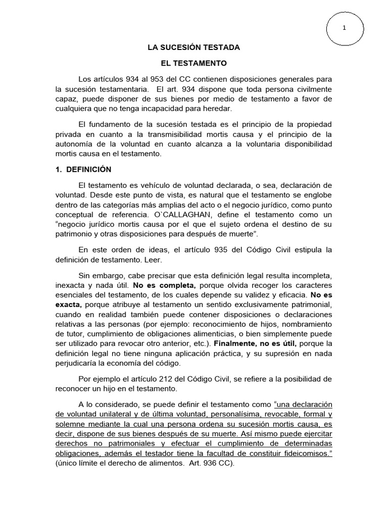 5. LA SUCESIÓN TESTADA | PDF | Voluntad y testamento | Bienes (Ley)