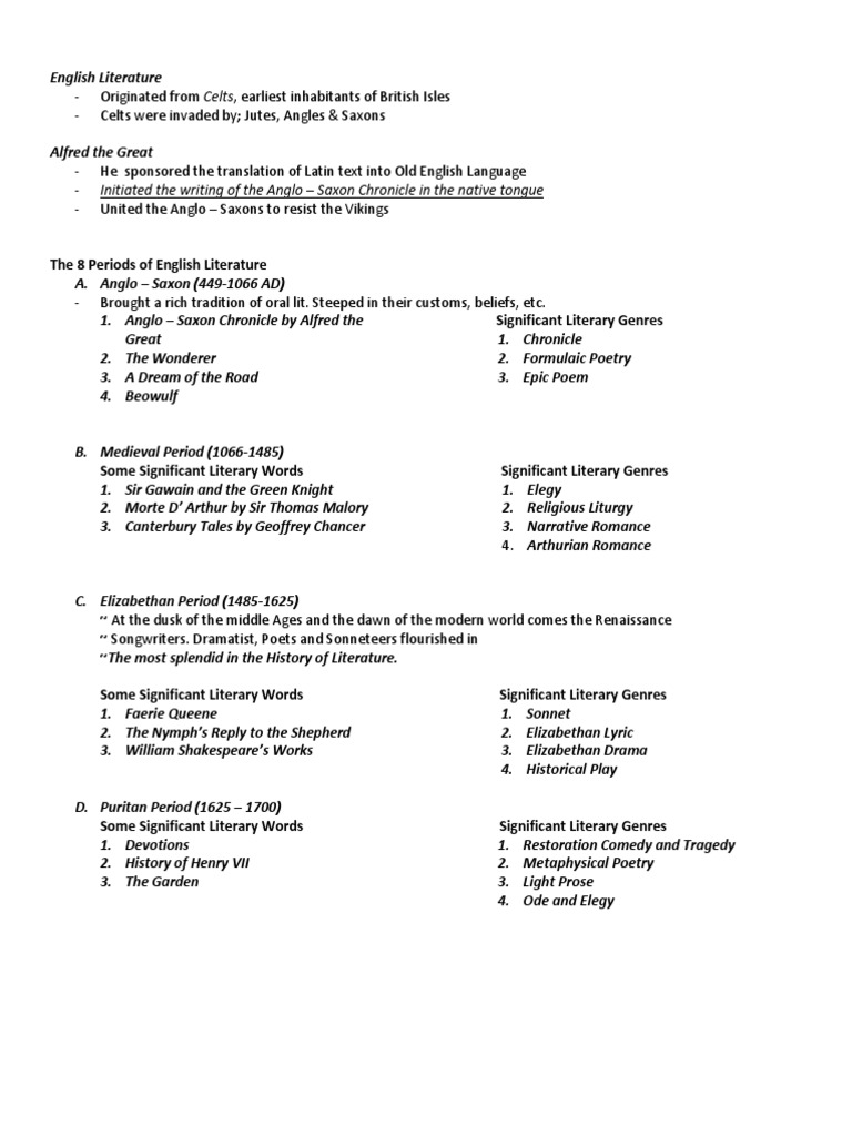 8 Periods of English Literature | PDF | English Literature | Chivalric ...