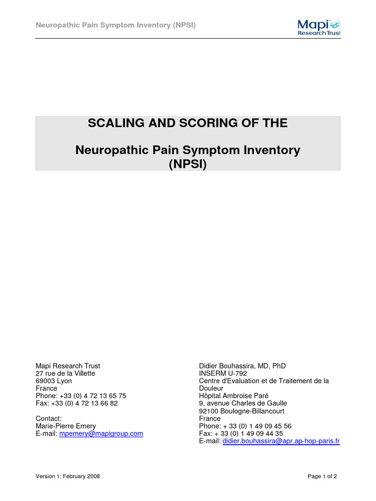 Scoring Npsi v1 | PDF | Pain | Psychology