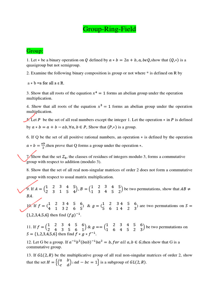 Group Ring Field Practice Problem | PDF | Group (Mathematics) | Ring (Mathematics)