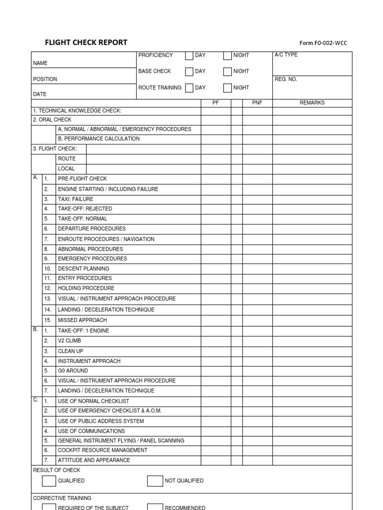 Flight Crew Proficiency Check Report | PDF