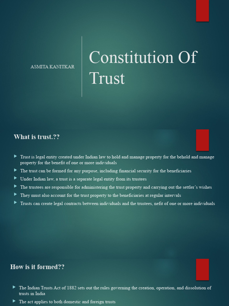 Trust Constitution Under Indian Law | PDF | Trust Law | Trustee