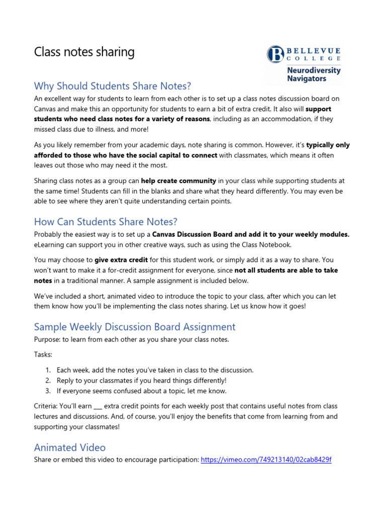 Class Notes Sharing Information For Faculty | PDF