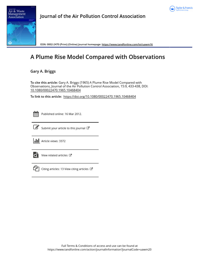 A Plume Rise Model Compared With Observations | PDF | Atmosphere Of ...