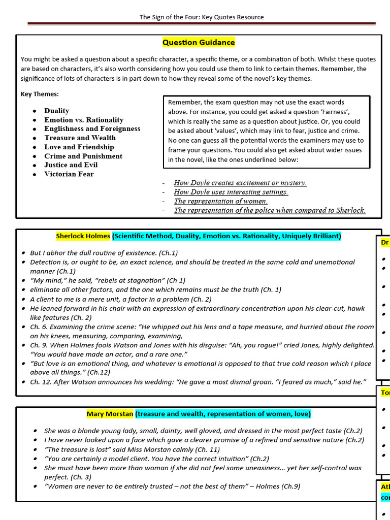 GCSE Literature: Key Quotes Guide | PDF | The Sign Of The Four ...
